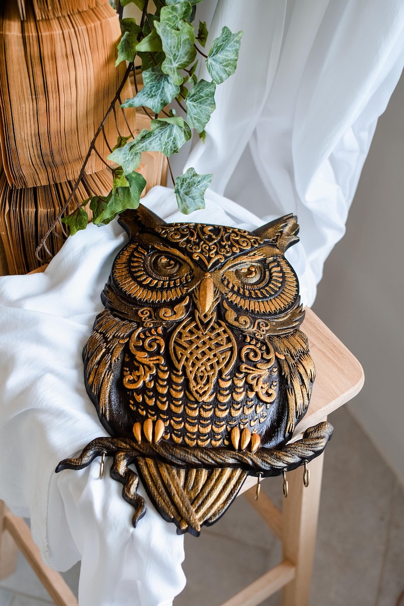 Owl Key Holder, Keys Organizer, Viking Owl Key Holder for Wall, Carved ...