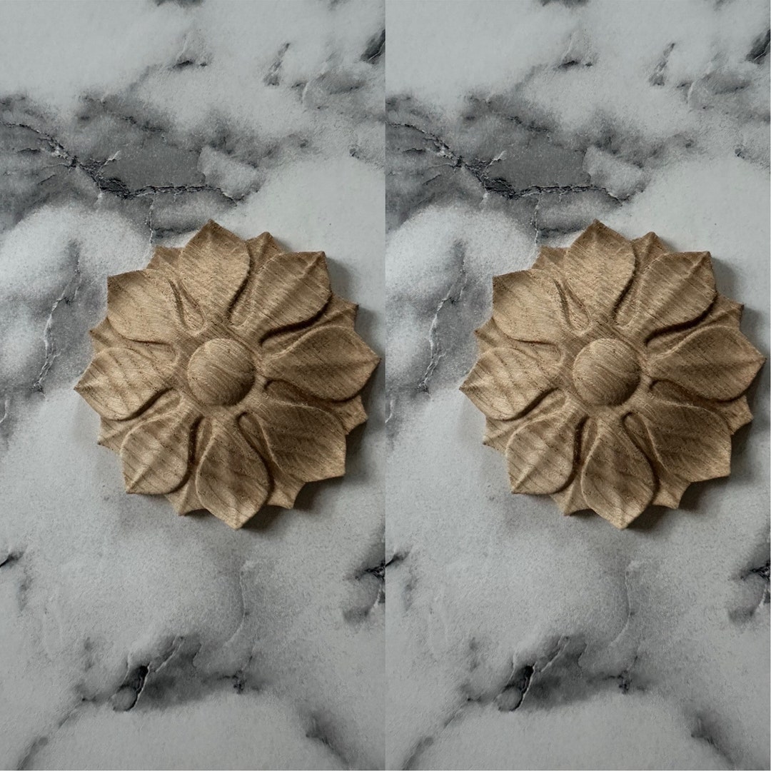 2 Pieces Handcarved Wooden Rosettes, Ceiling Wood Decor, Round Wooden ...