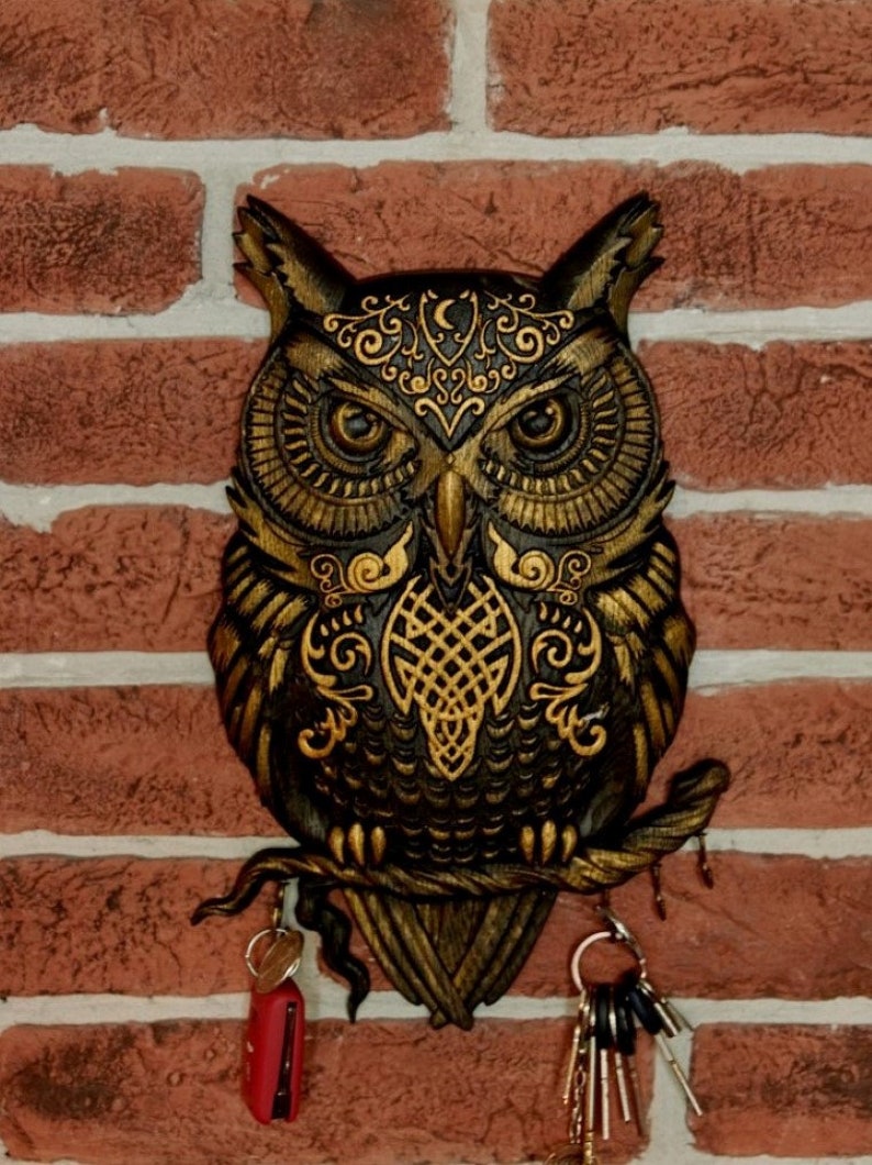 Owl Key Holder, Keys Organizer, Viking Owl Key Holder for Wall, Carved ...