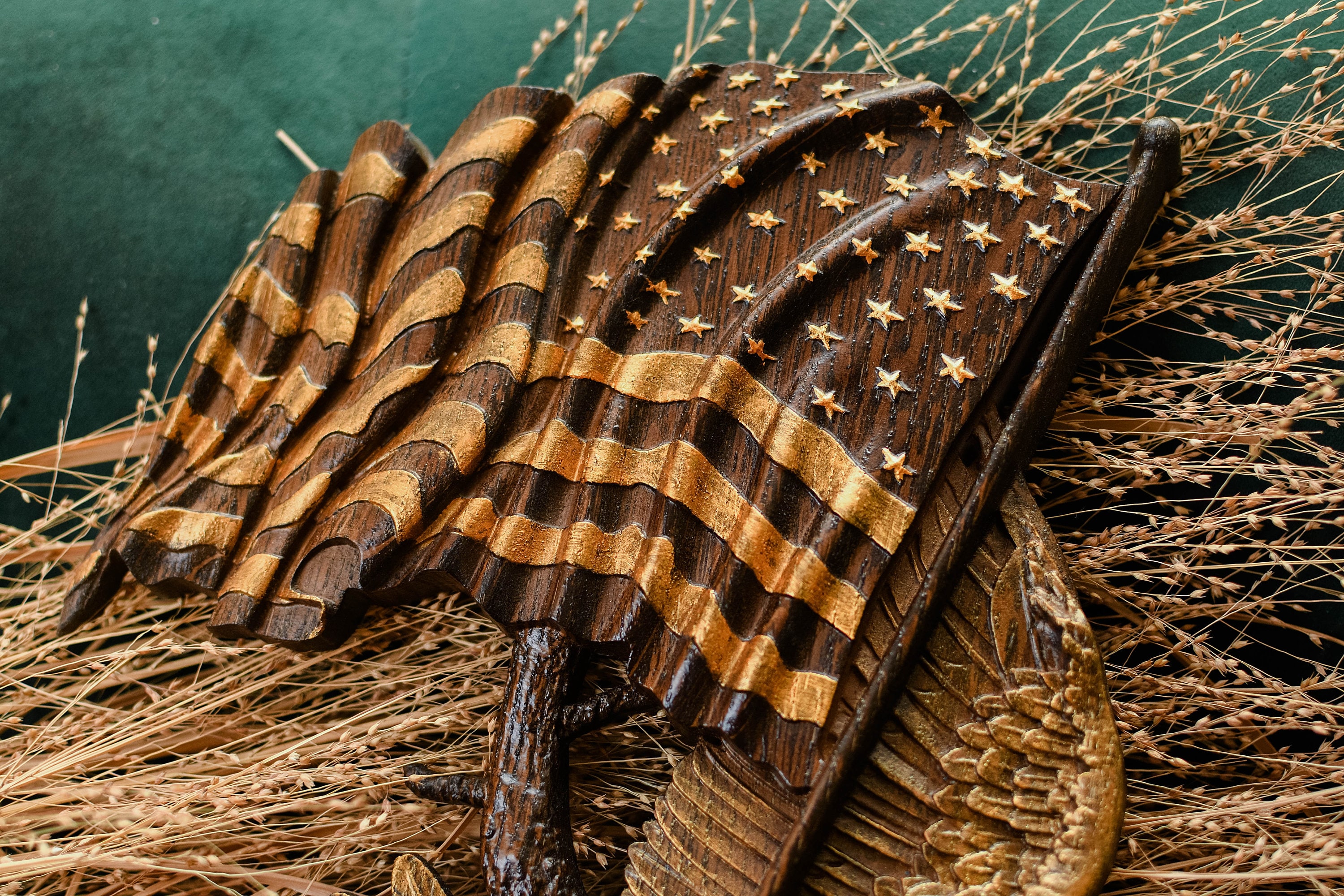 Carved Eagle, Wooden American Flag, Handcrafted Wooden Eagle, Bald ...