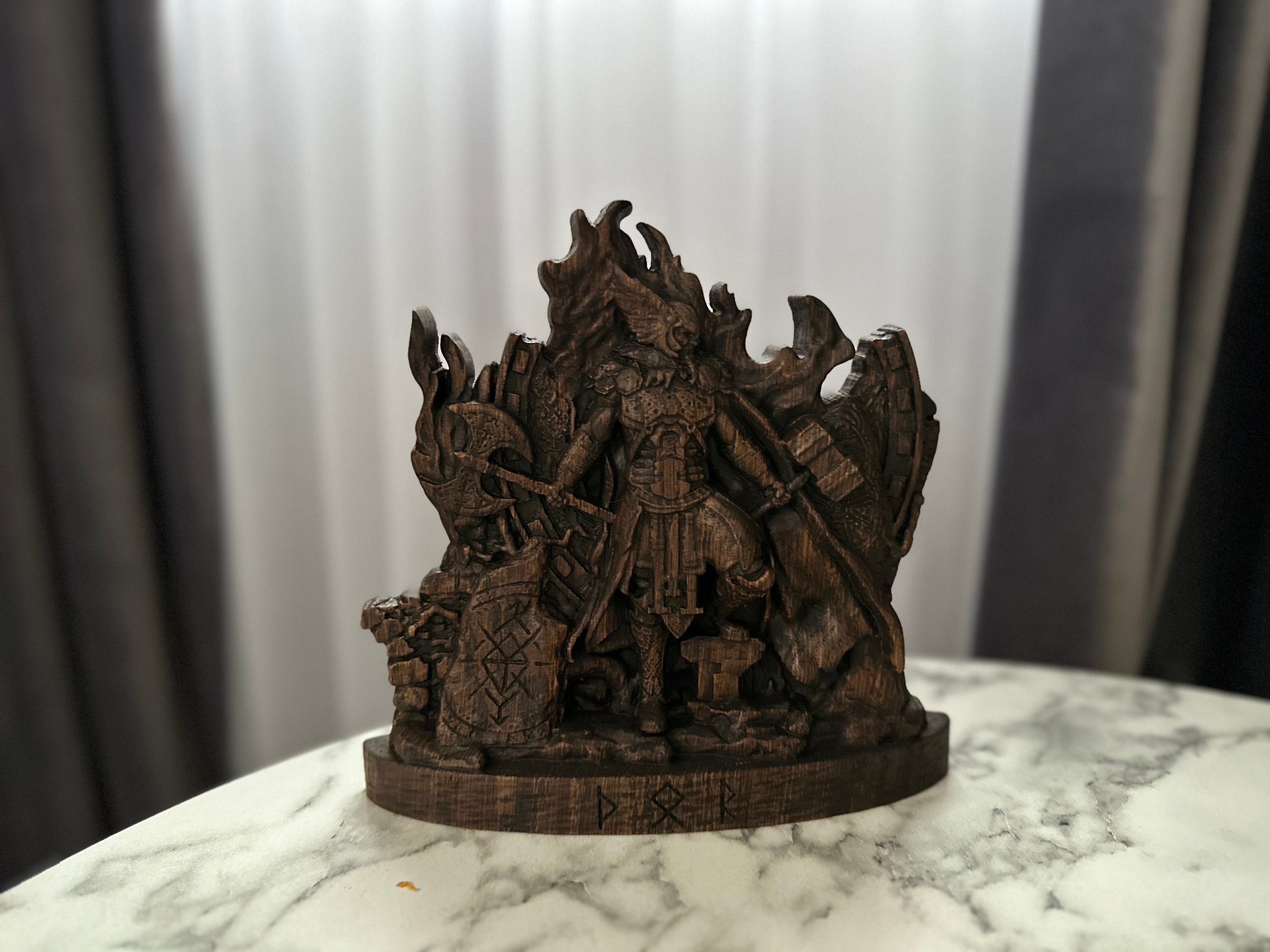 Norse God Thor Statue, Thor Figurine, Carving Wooden Wall Art, Norse ...