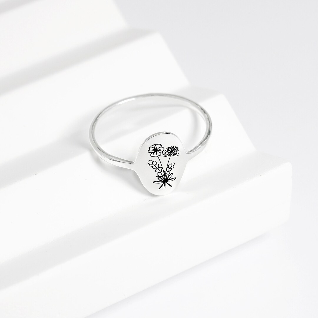Personalized Birth Flower Ring,multiple Birth Flower Ring,family ...