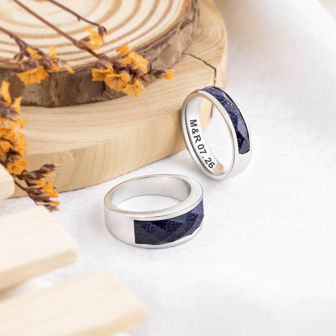 Orion Nebula Blue Sandstone Couples Rings,personalized Galaxy Space ...