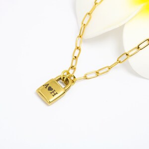 Personalized Lock Initial Necklace,custom Initial Padlock Necklace in Paperclip Chain,letter ...