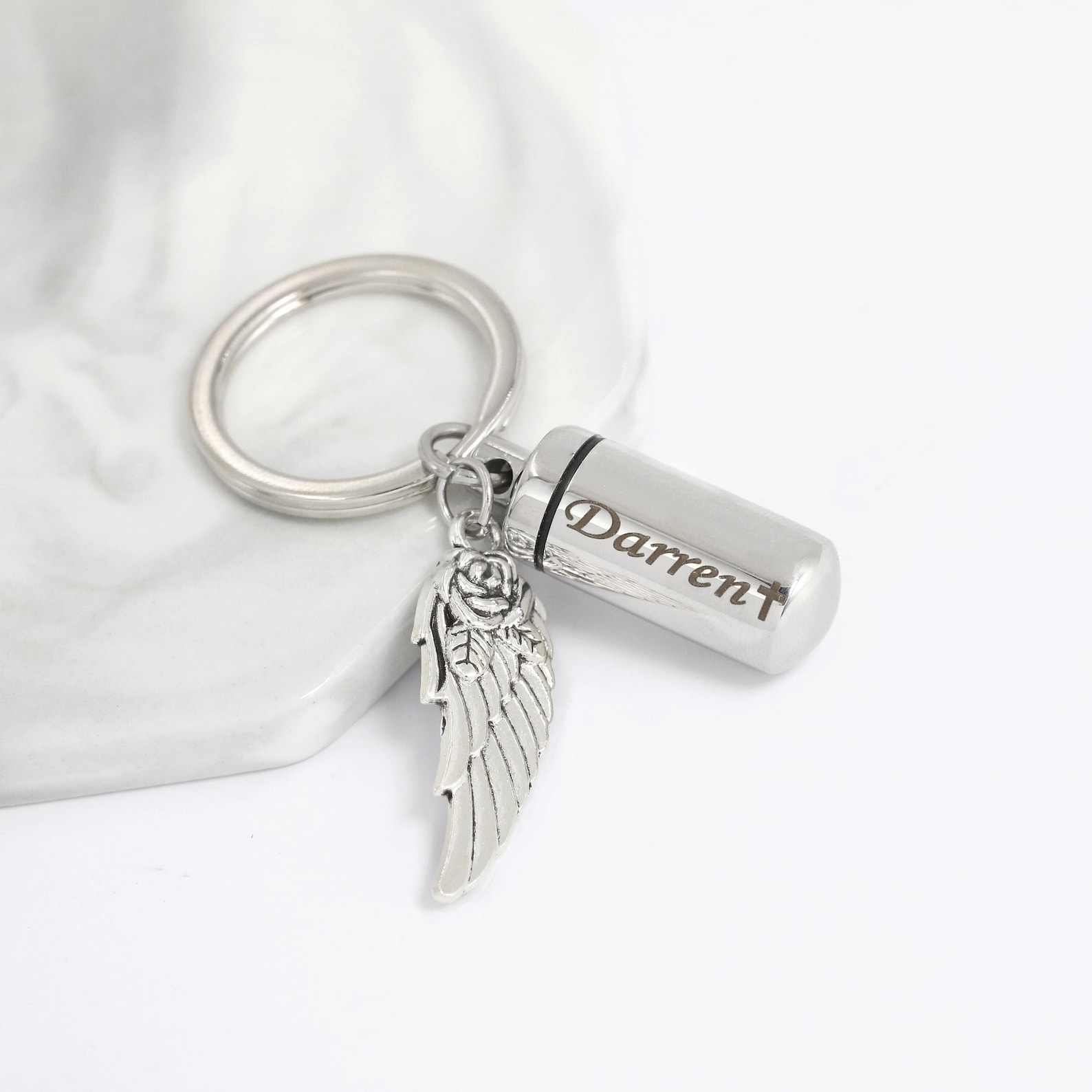 Custom Urn Keychain With Angel Wing,cremation Keychain for Ashes ...