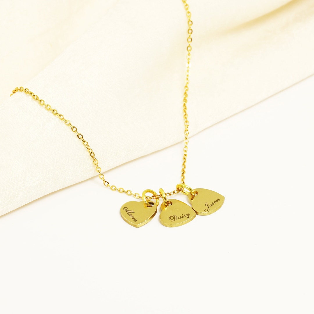Engraved Heart Name Necklace,multiple Heart Name Necklace,family ...