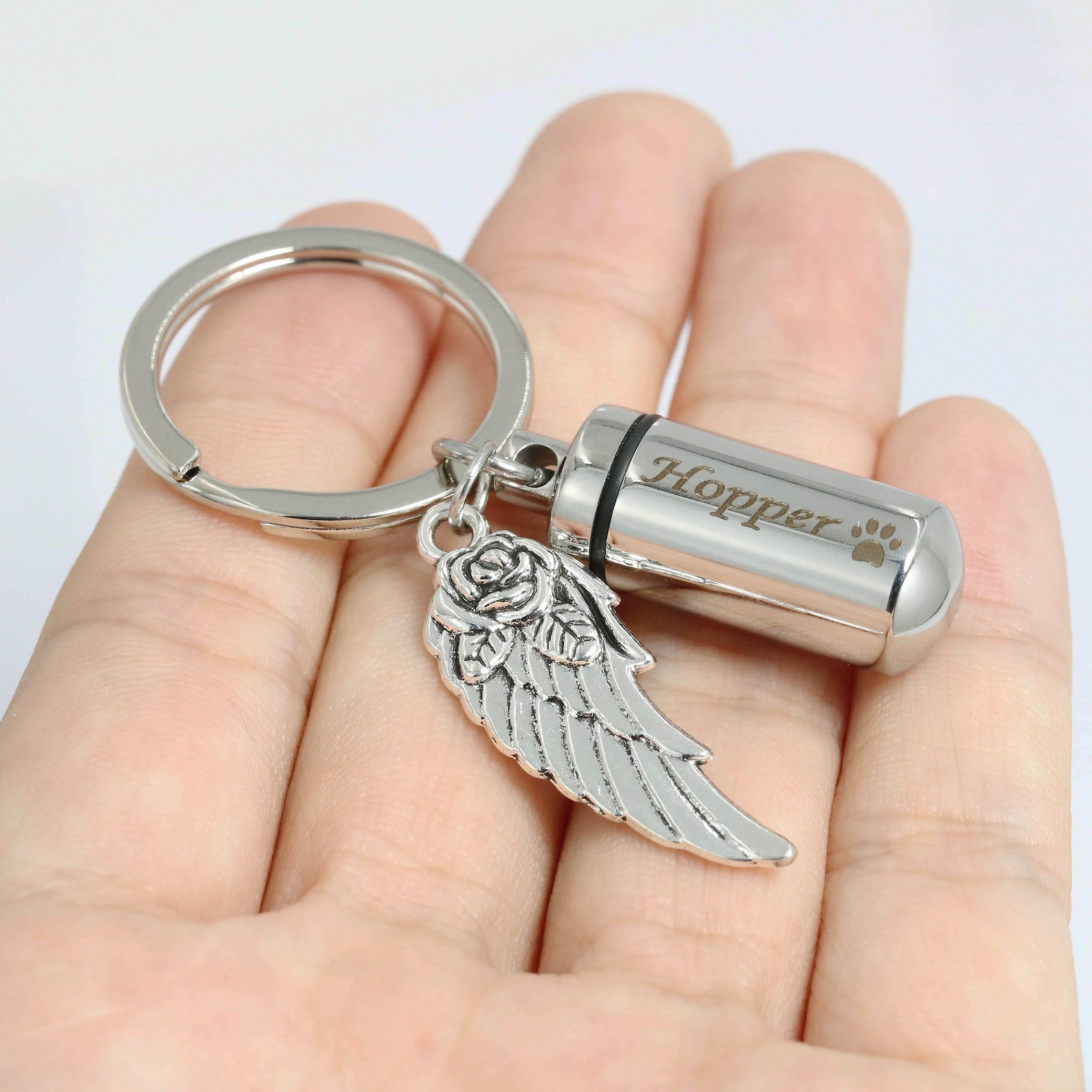 Custom Urn Keychain With Angel Wing,cremation Keychain for Ashes ...