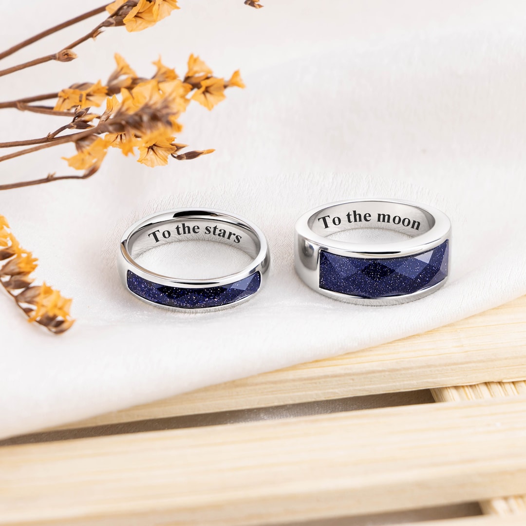 Orion Nebula Blue Sandstone Couples Rings,personalized Galaxy Space ...
