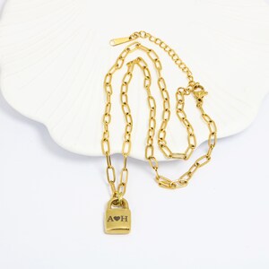Personalized Lock Initial Necklace,custom Initial Padlock Necklace in Paperclip Chain,letter ...