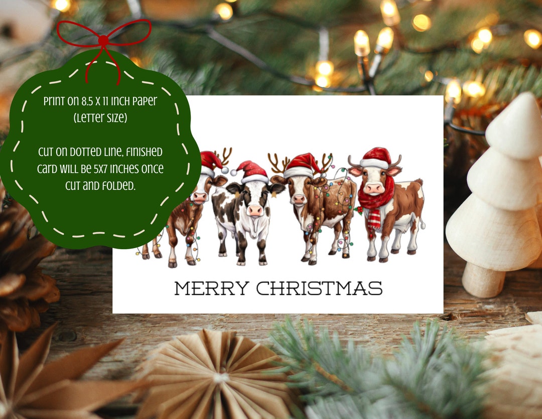 Merry Christmas Cows Farm Animals Western Christmas Card DIY Printable ...