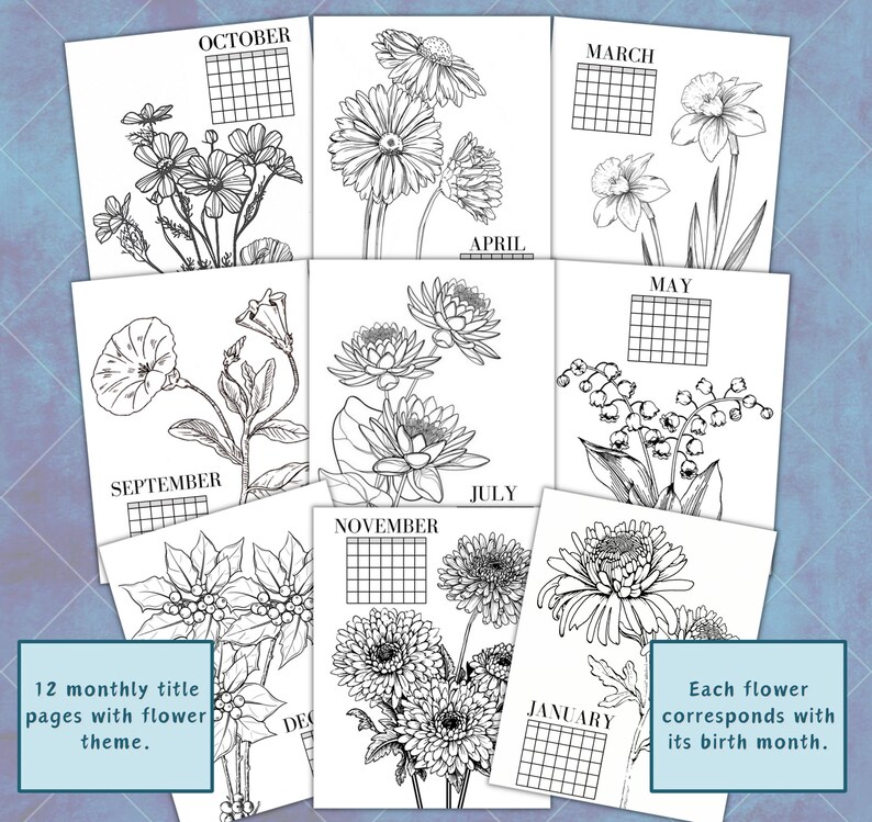 13 Premade, Digital and Printable Bullet Journal Floral Monthly Theme ...