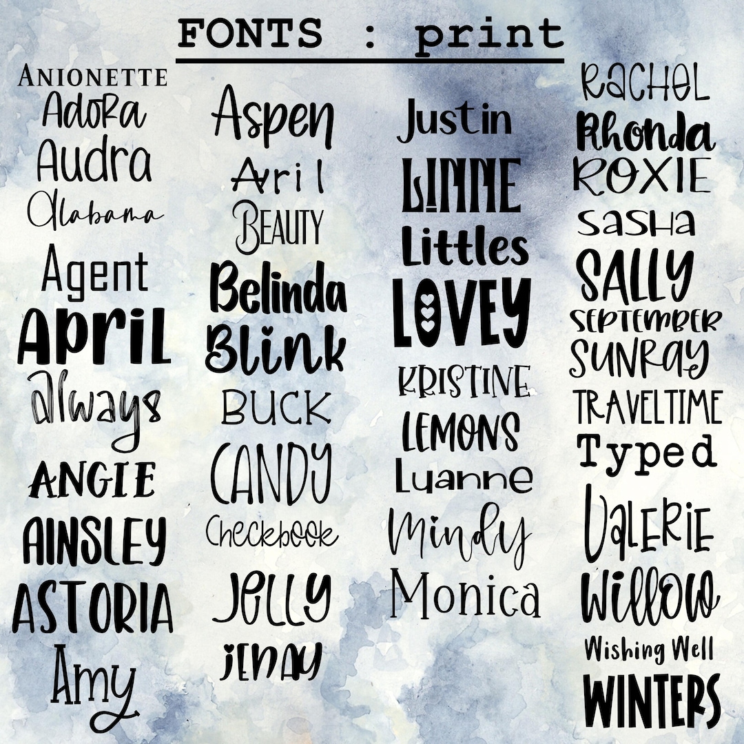 PRINT Fonts Available for Use on Products in the Shop - Etsy