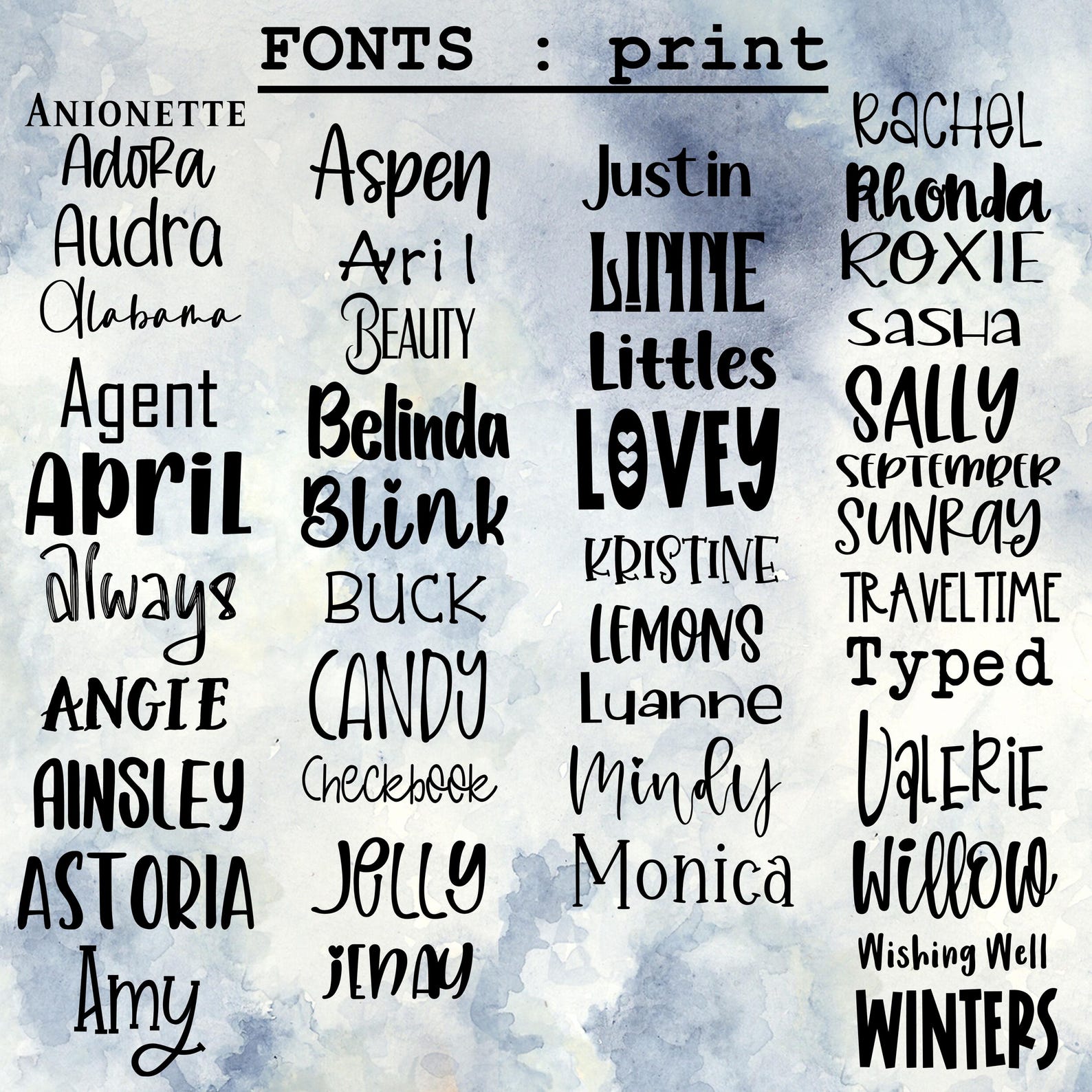 PRINT Fonts Available for Use on Products in the Shop - Etsy