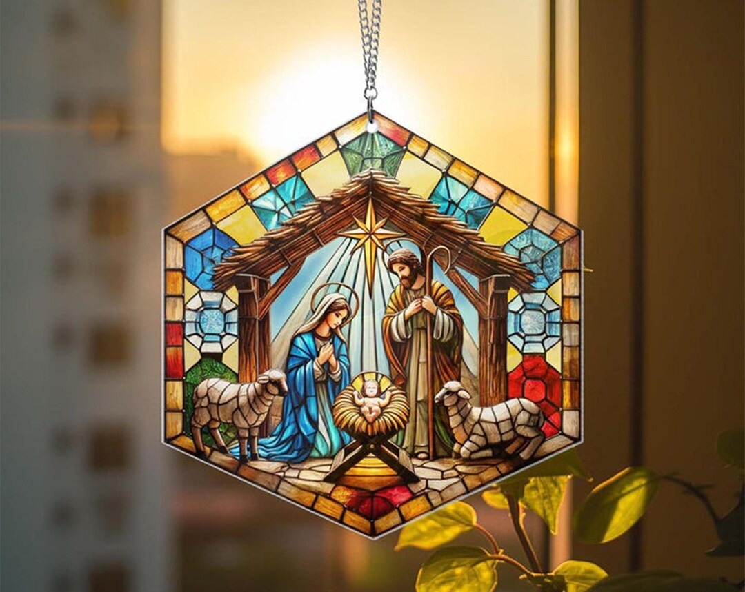 Nativity Jesus Christ Suncatcher Ornament, Nativity Scene Suncatcher ...