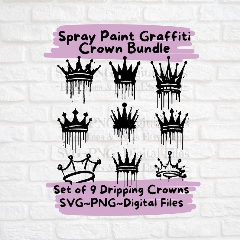 Dripping Black Crowns SVG: Graffiti Style Cut File Bundle (digital ...