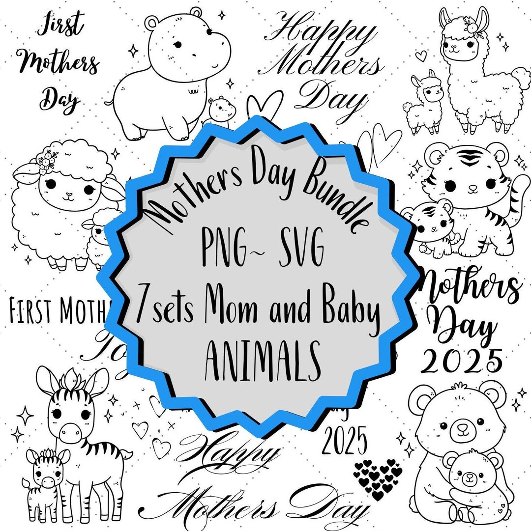 Mom & Baby Animal SVG PNG Bundle, Cute Mom Baby Animal Clipart, Mother ...