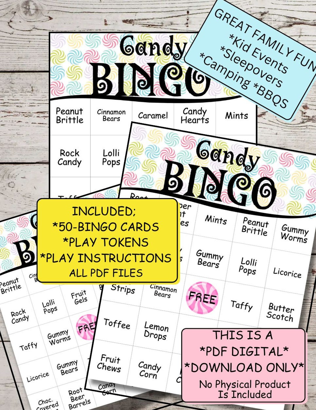 Bingo Digital Printable File for Family, Kid Games Activities PDF, 50 ...