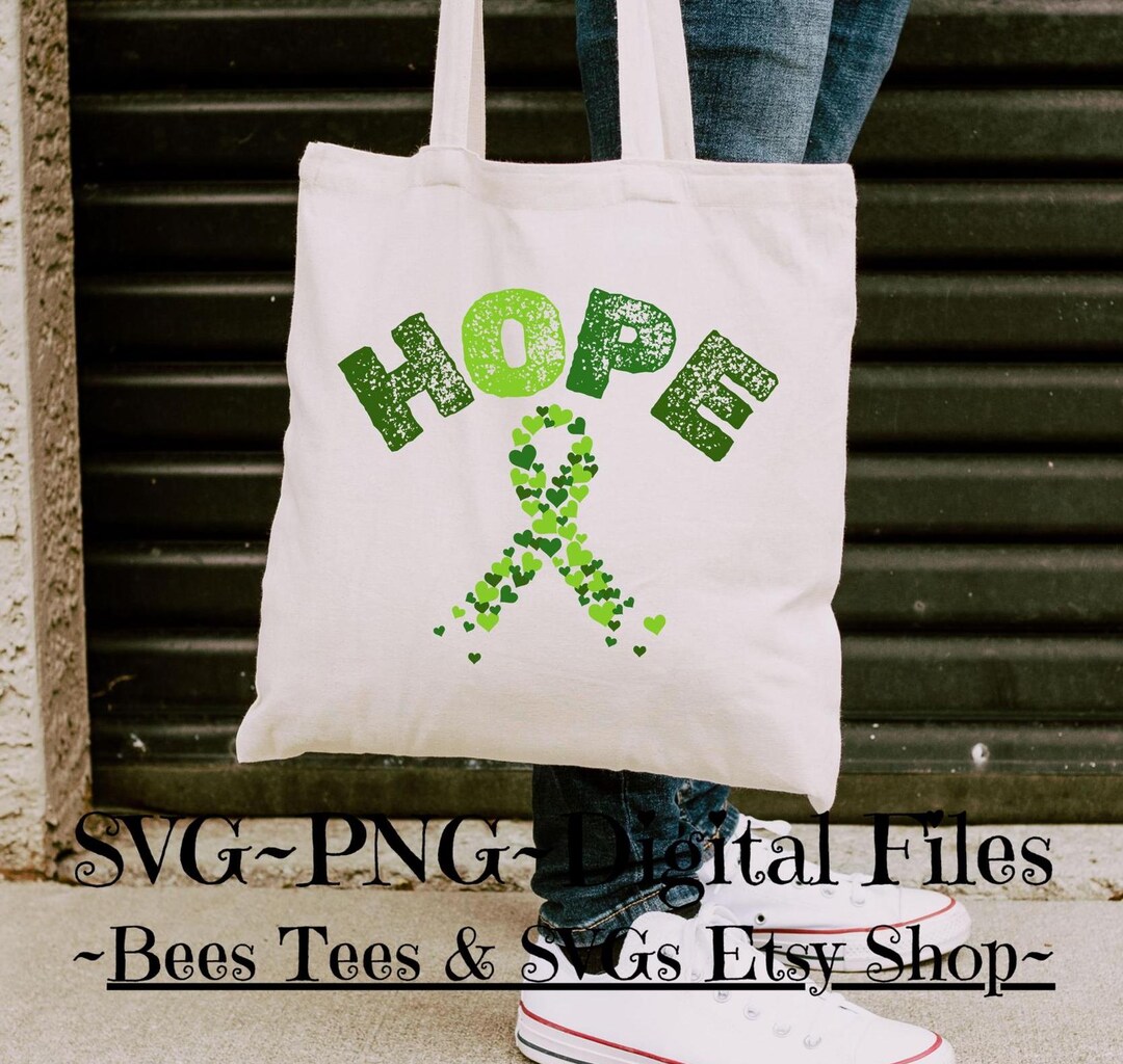 Green Support Ribbon SVG PNG, Green Awareness Ribbon Svg, Mental Health ...