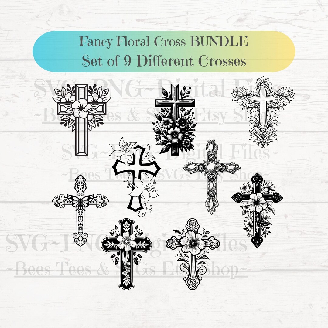 Fancy Cross Bundle Svg Png, Flower Cross SVG, Cross Svg Png Bundle, 9 ...