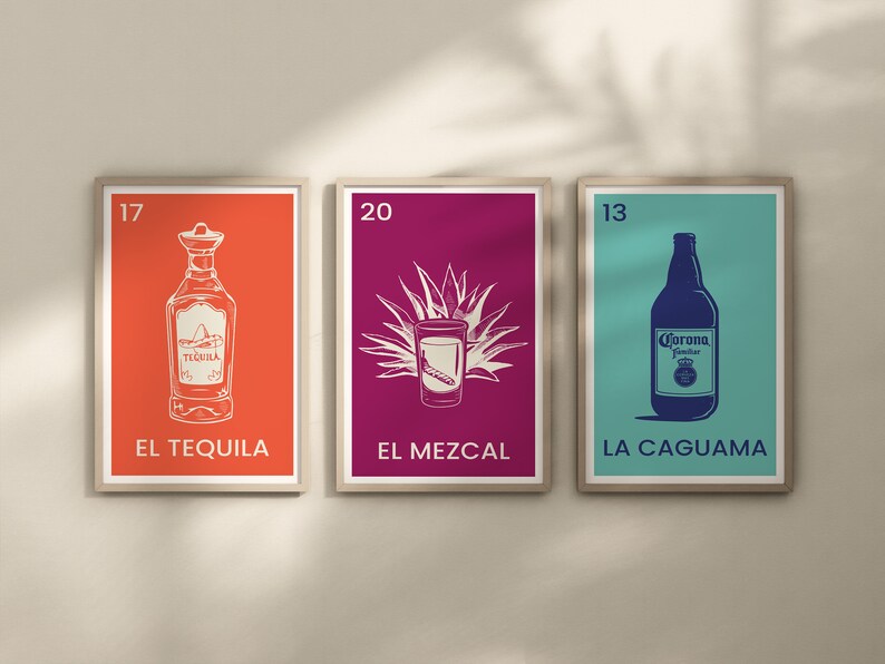 Loteria Mexicana Prints Mexico Bar Cart Prints Vintage Cocktail Posters ...