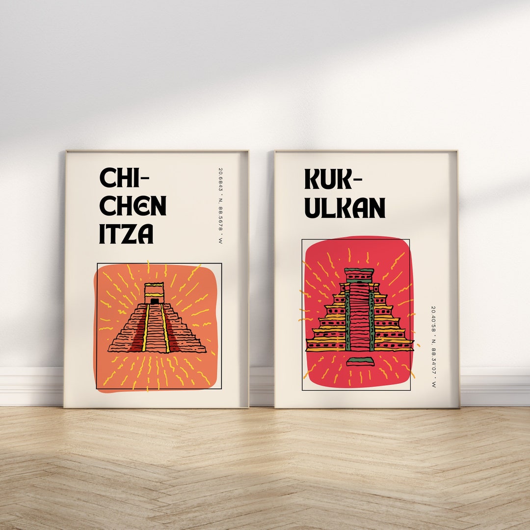 Chichen Itza Print Kukulcan Aztec Art Mexico Poster Mexico Printable ...