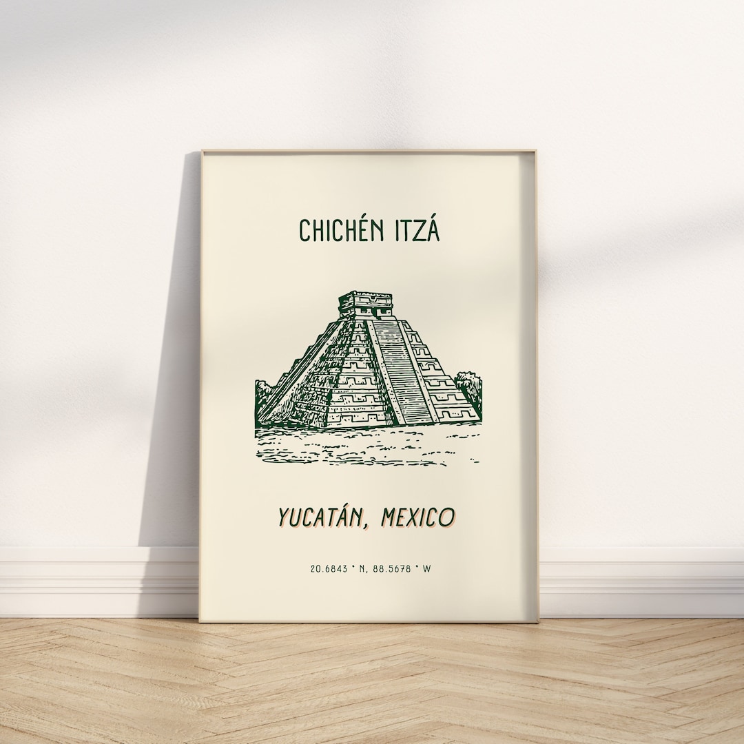 Chichen Itza Print Kukulcan Aztec Art Mexico Poster Mexico Printable ...