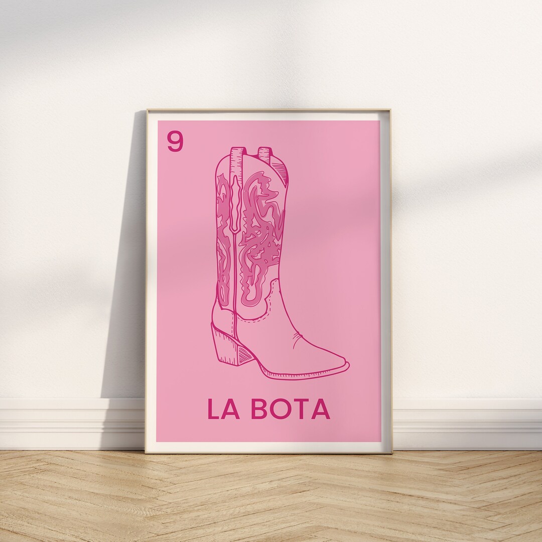 Mexican Loteria Wall Art La Bota Loteria Cowgirl Boot Print Latinx Art ...