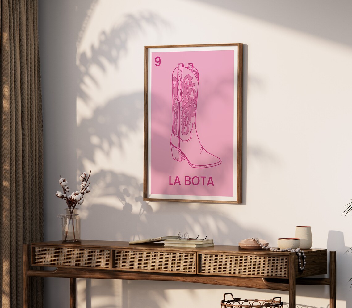 Mexican Loteria Wall Art La Bota Loteria Cowgirl Boot Print Latinx Art ...
