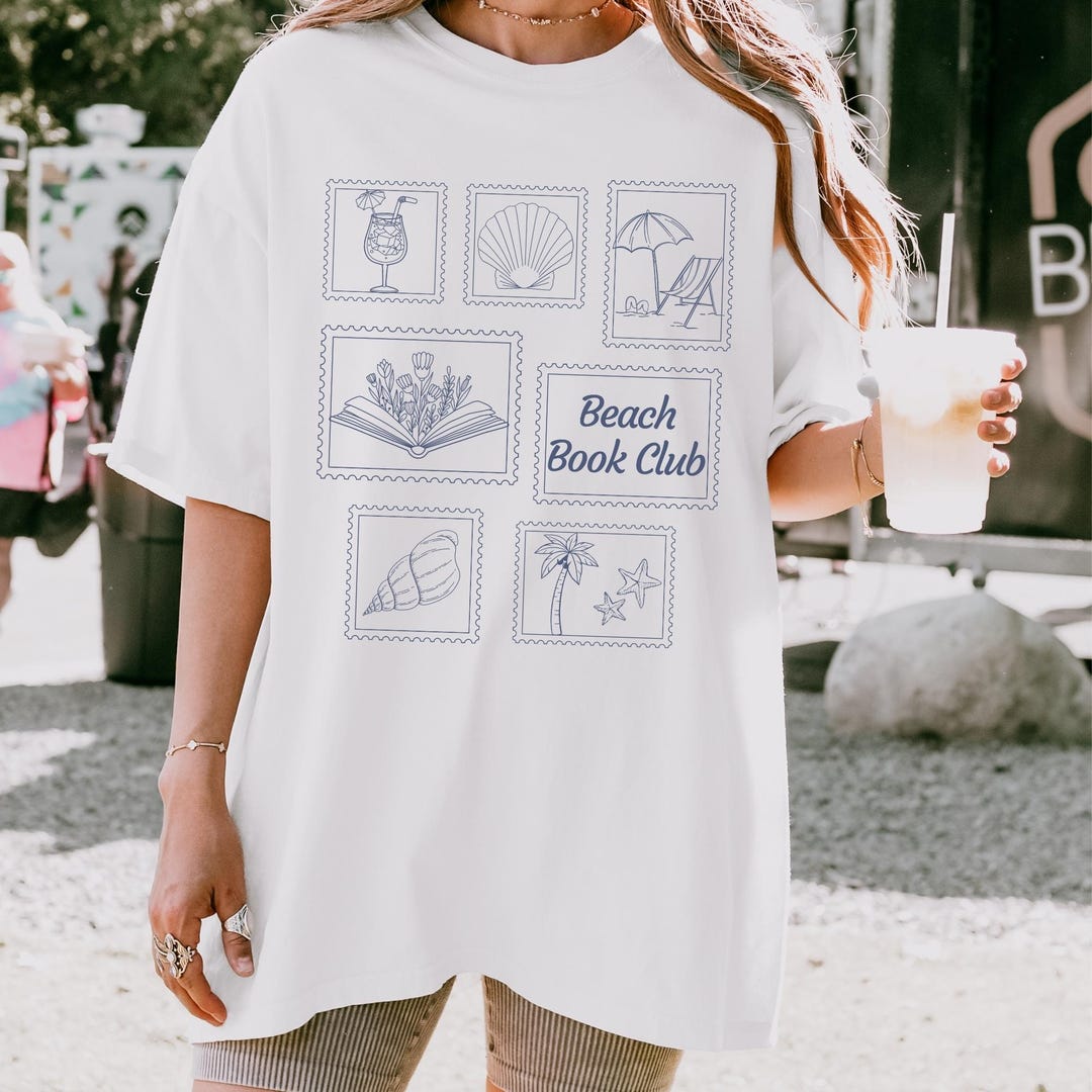 Coastal Stamp Beach Book Club Tshirt, Minimalist Beach Shirt, Summer ...