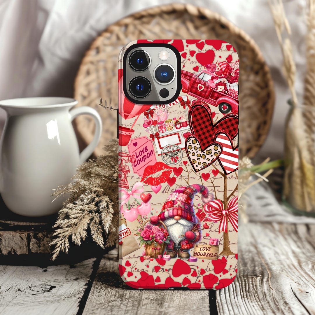 Red Vintage Collage Patchwork Phone Case, Bows Romantic Coquette ...