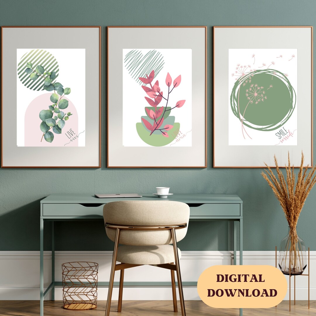 Boho Pink and Sage Wall Art Prints,botanical Poster Set of 3 ...