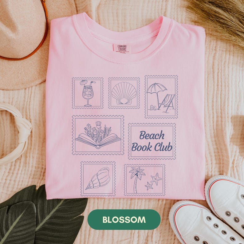 Coastal Stamp Beach Book Club Tshirt, Minimalist Beach Shirt, Summer ...