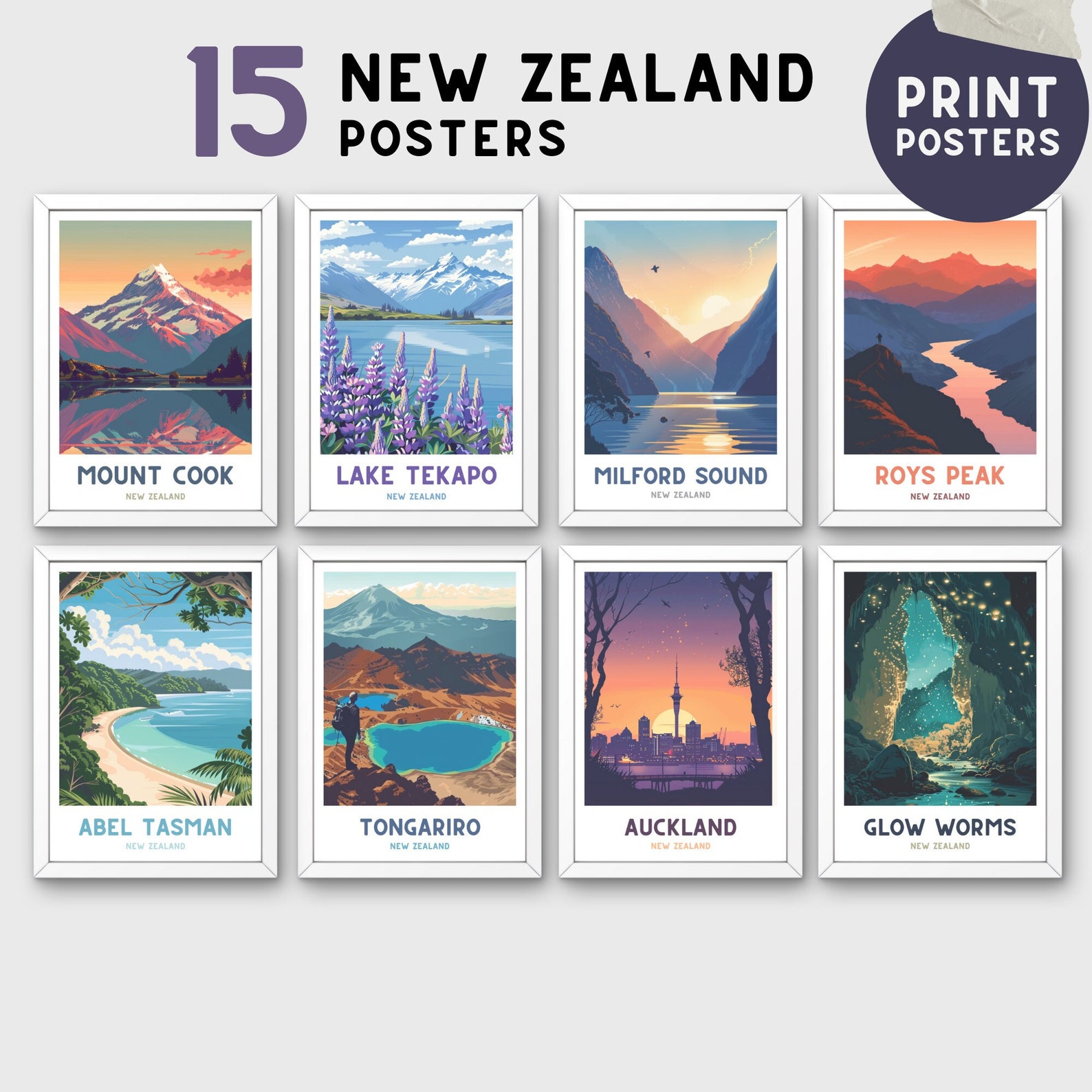 New Zealand Poster - New Zealand Travel Poster - Home Decor - Set of 15 ...