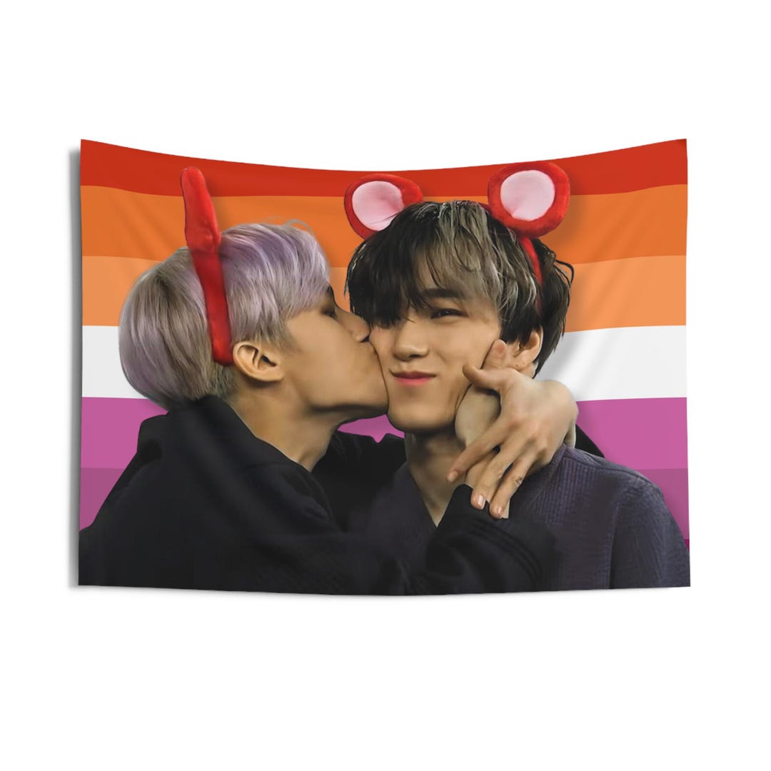 Ateez Woosan Kiss Lesbian Flag Banner, Ateez Wooyoung San Kpop Flag ...