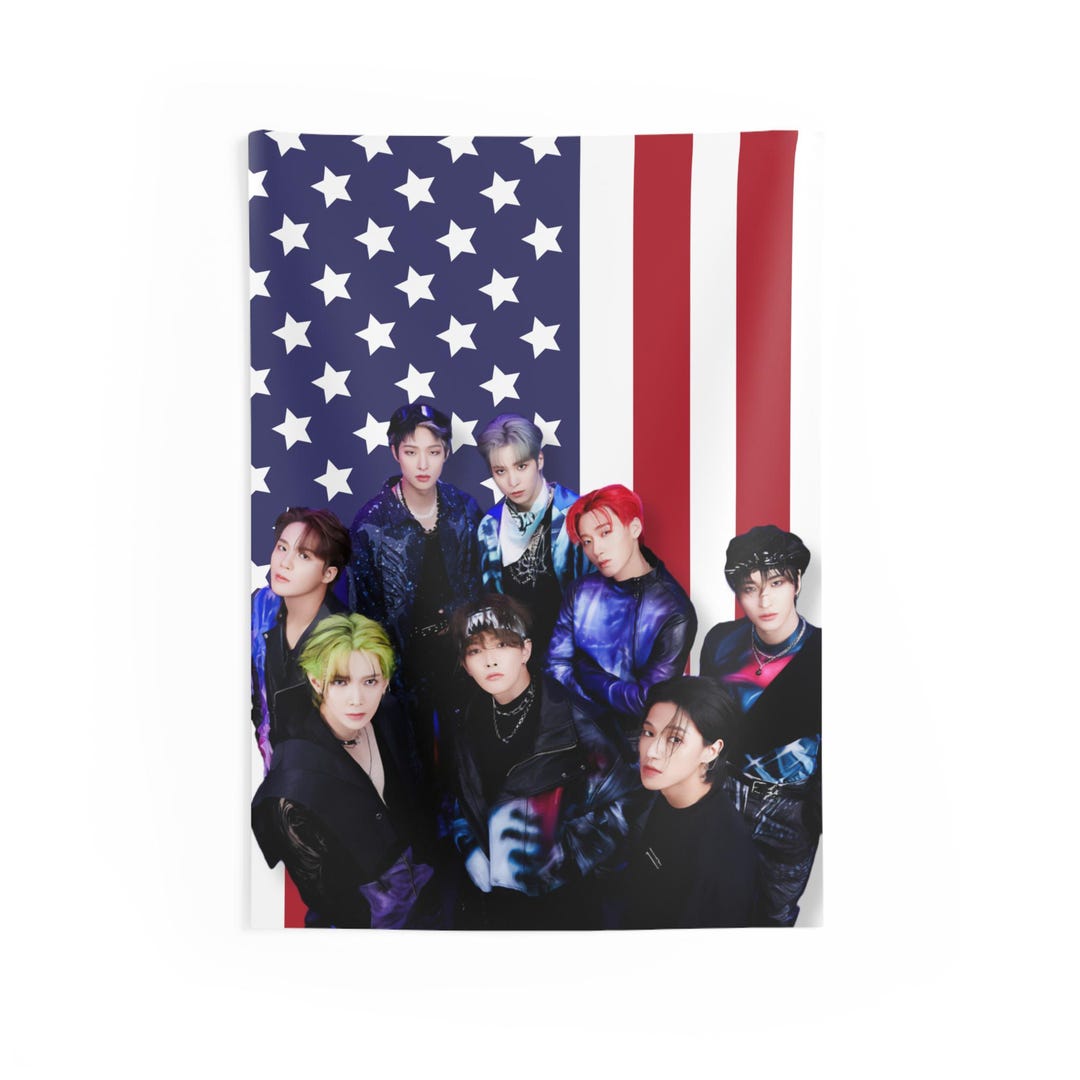 Ateez Members Bouncy America Flag Banner, Ateez Coachella Kpop Flag ...