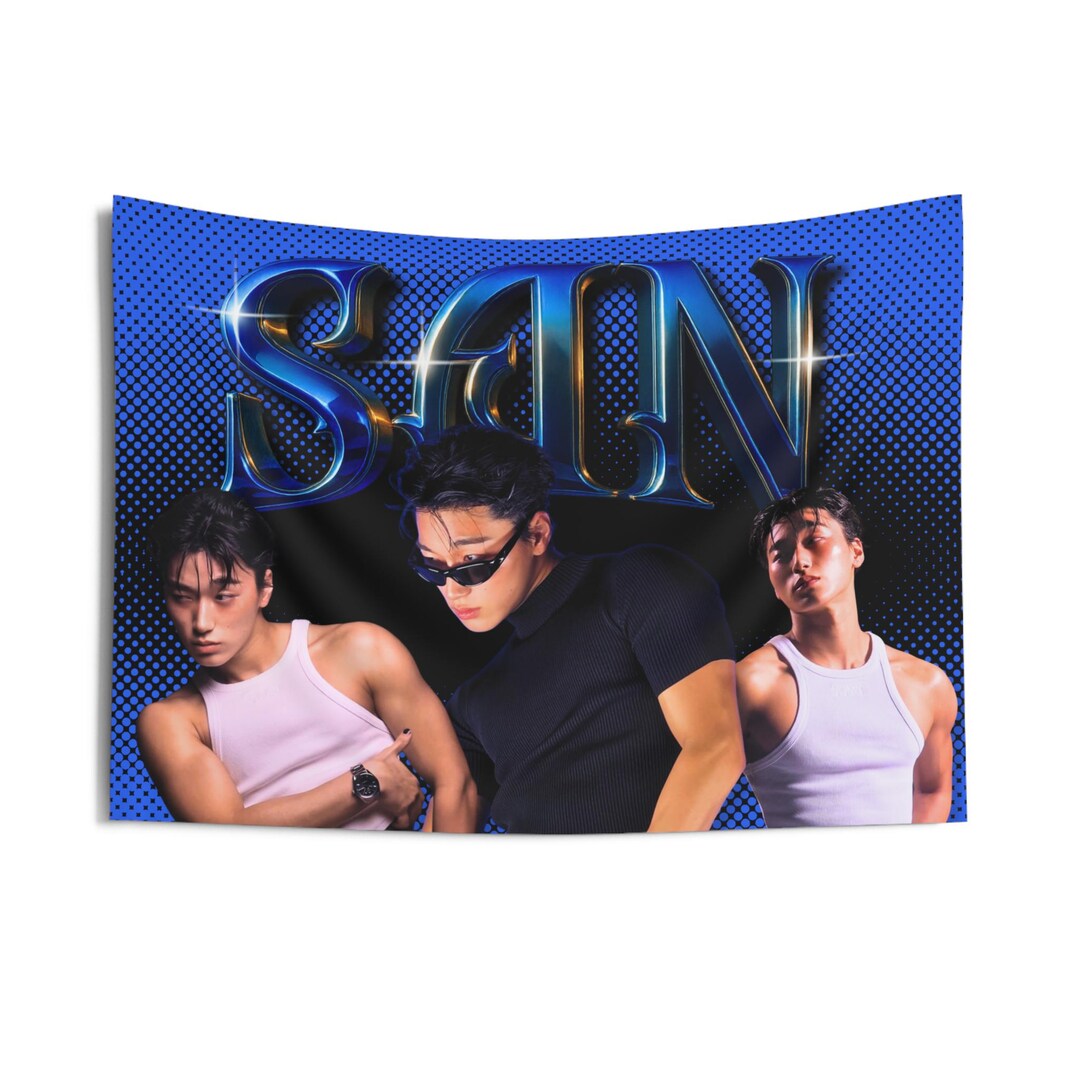 Ateez San Photoshoot Blue Vintage Bootleg Flag Banner: Kpop Atiny ...