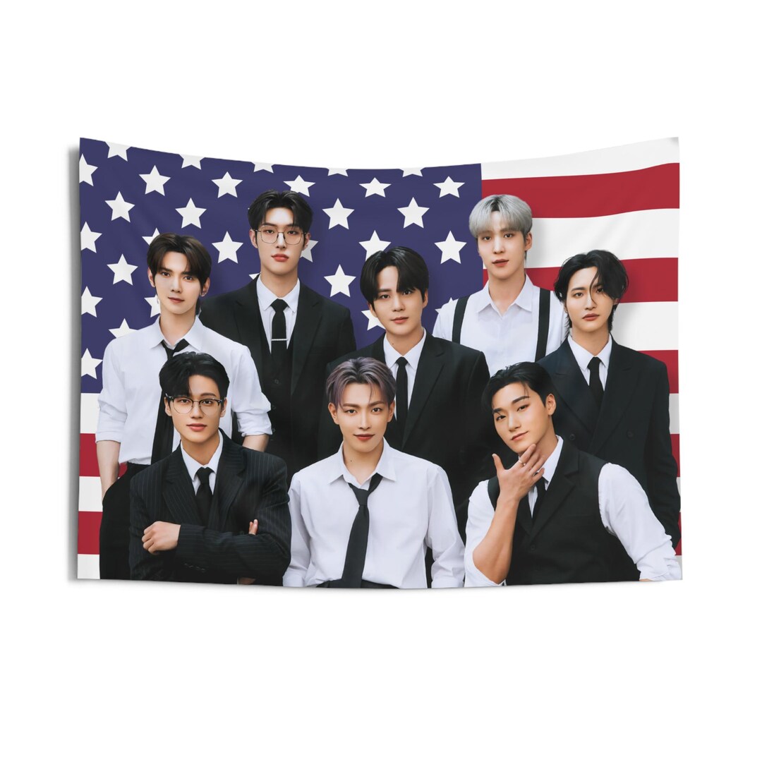 Ateez Members Suit America Flag Banner, Ateez 2024 Tour Kpop Flag ...