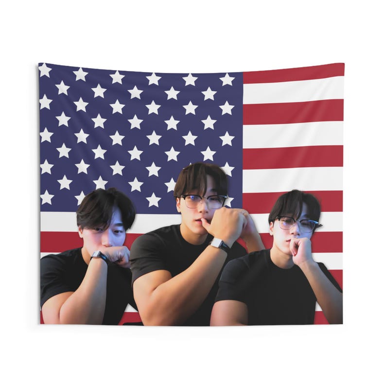 Ateez Choi San Live Biceps America Flag Banner, Ateez Members Kpop Flag ...