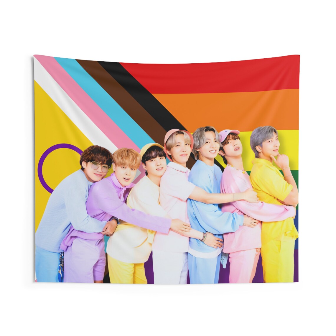 BTS Cute Group Photo Pride Flag, BTS Members Kpop Pride Banner Tapestry ...