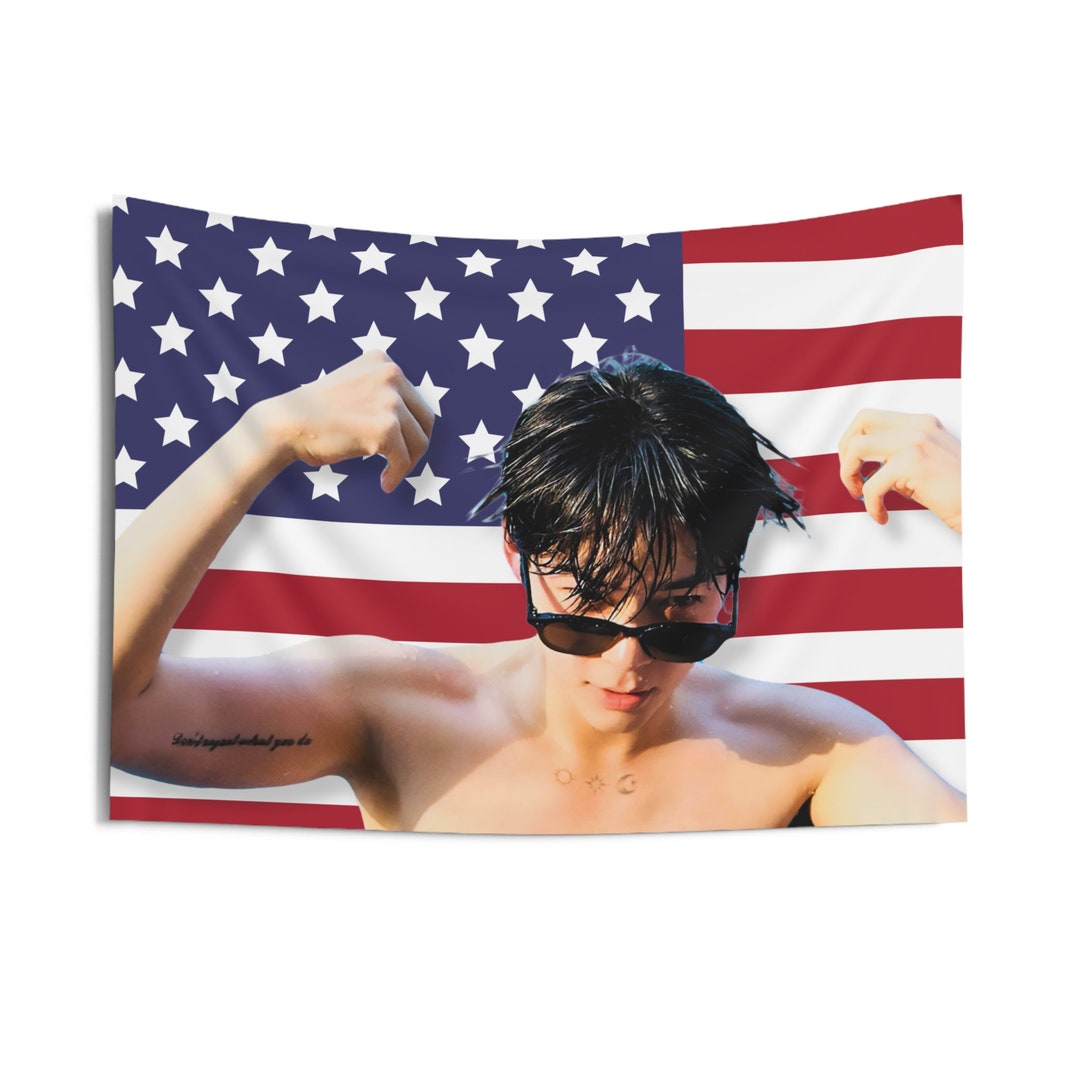 ZB1 Hanbin Pool Photo America Flag , Zerobaseone Members Kpop Flag ...