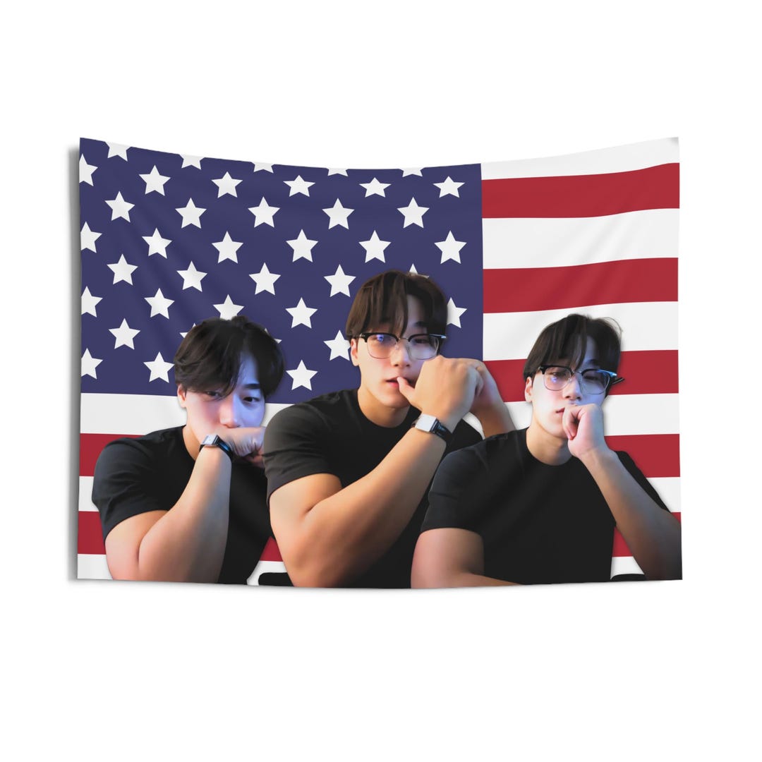 Ateez Choi San Live Biceps America Flag Banner, Ateez Members Kpop Flag ...