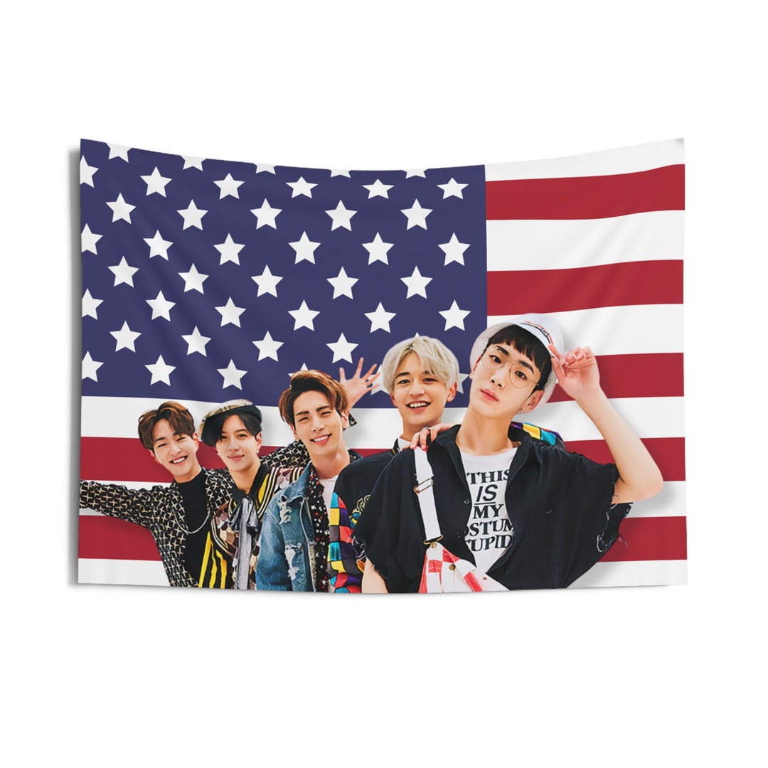 SHINEE Group Photo America Flag Banner, SHINEE Members Kpop Flag ...