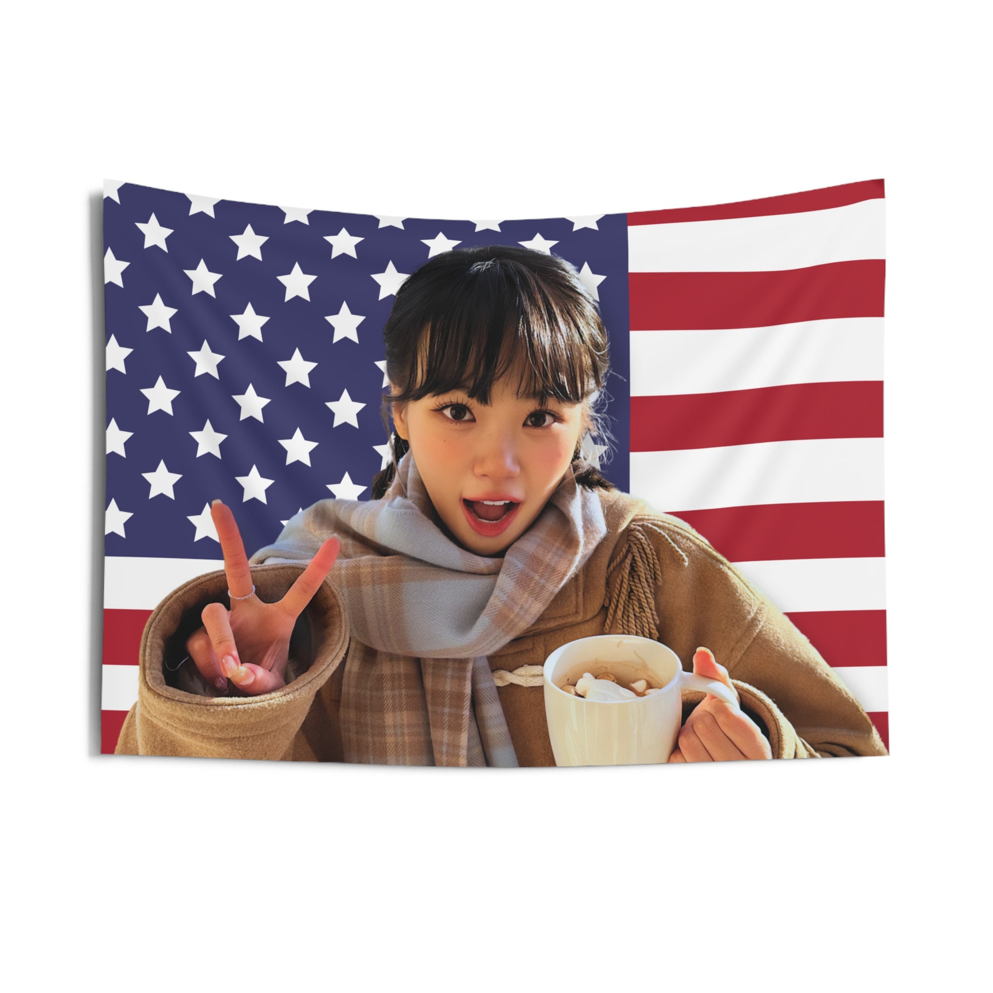 LE SSERAFIM Chaewon America Flag Banner, Le Sserafim Chaewon Cup Cute Photo Kpop Flag Tapestry ...