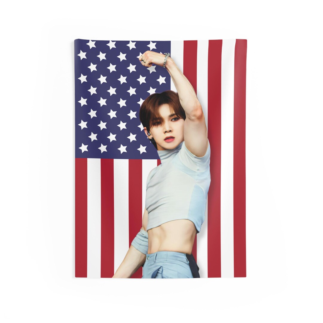 Ateez Yeosang Croptop America Flag Banner, Ateez Tour Kpop Flag, Ateez ...