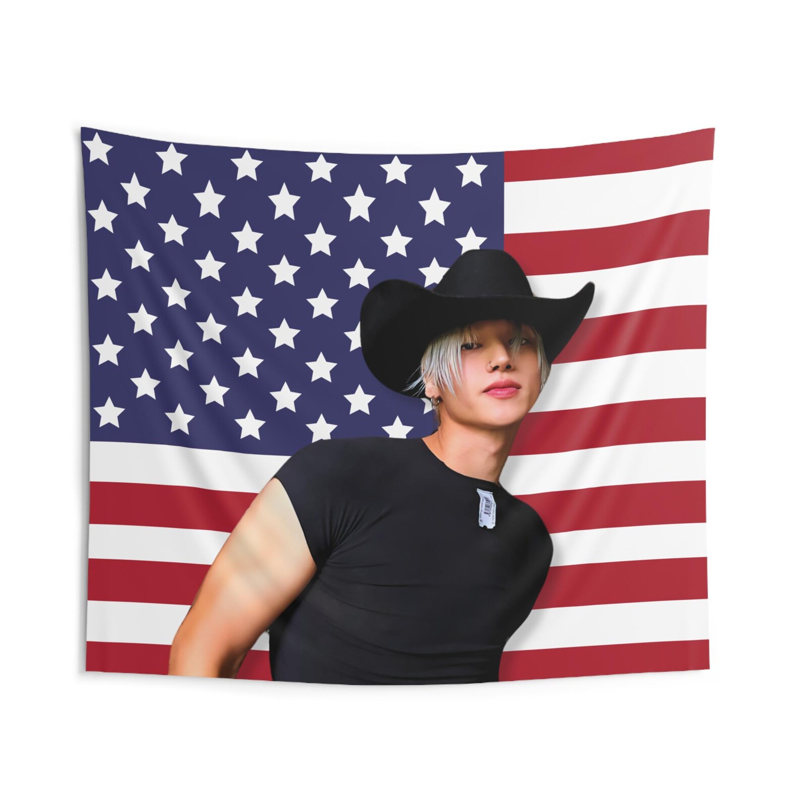 Ateez Wooyoung Cowboy Hat America Flag Banner, Ateez Members Kpop Flag ...