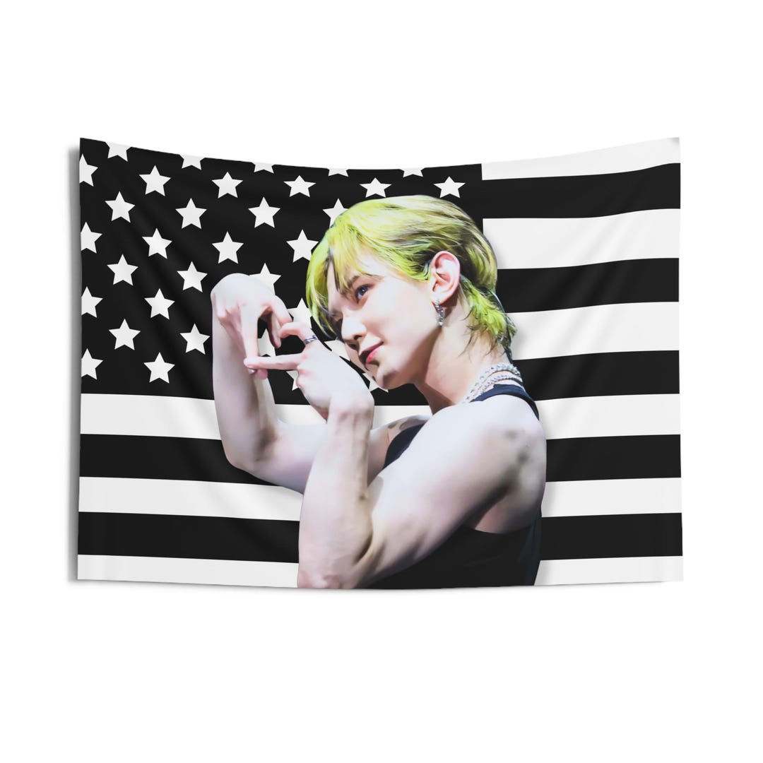 Ateez Yeosang Buff Arms America Flag Banner, Ateez Members Kpop Flag ...