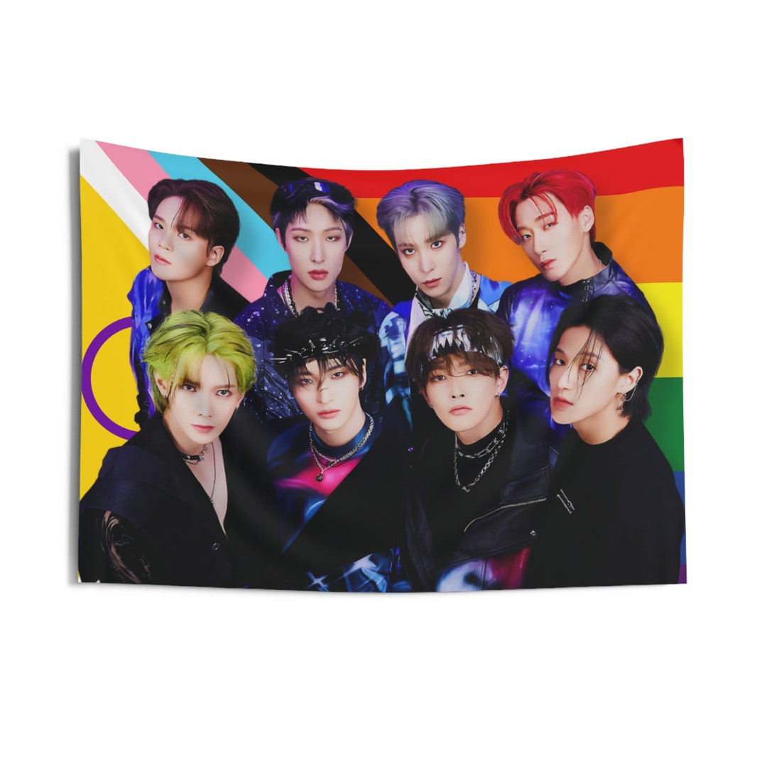 Ateez Group Photo Pride Flag, Ateez Members Kpop Pride Banner Tapestry ...