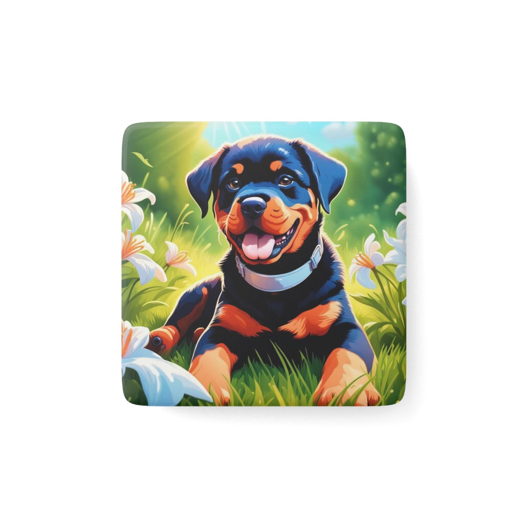 Rottweiler Puppy Porcelain Magnet, Square - Etsy