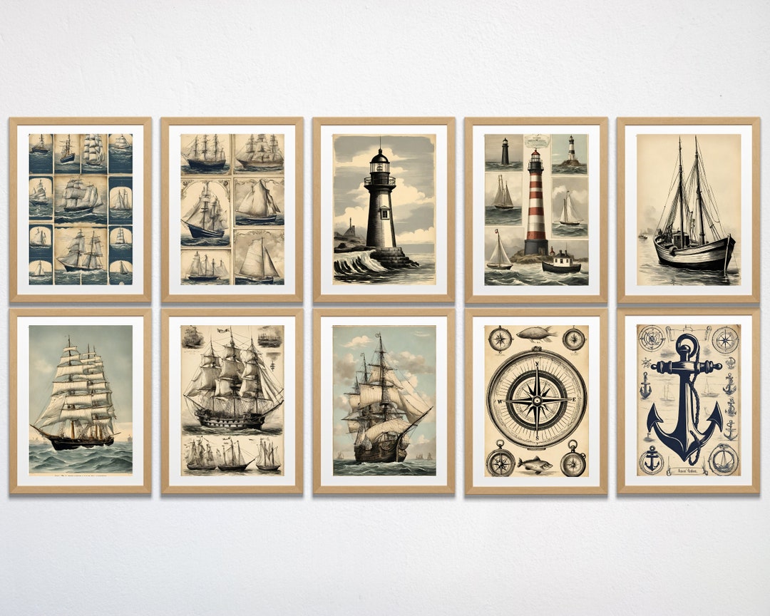 Vintage Nautical Poster, Set of 10, Digital Download, Gallery Wall Art ...