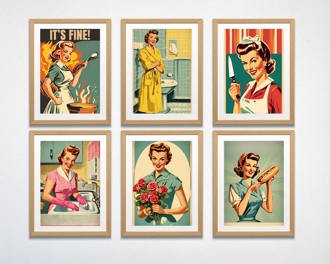 Retro Poster 50s/60s Housewife, Vintage Poster, Set of 6, Digital ...